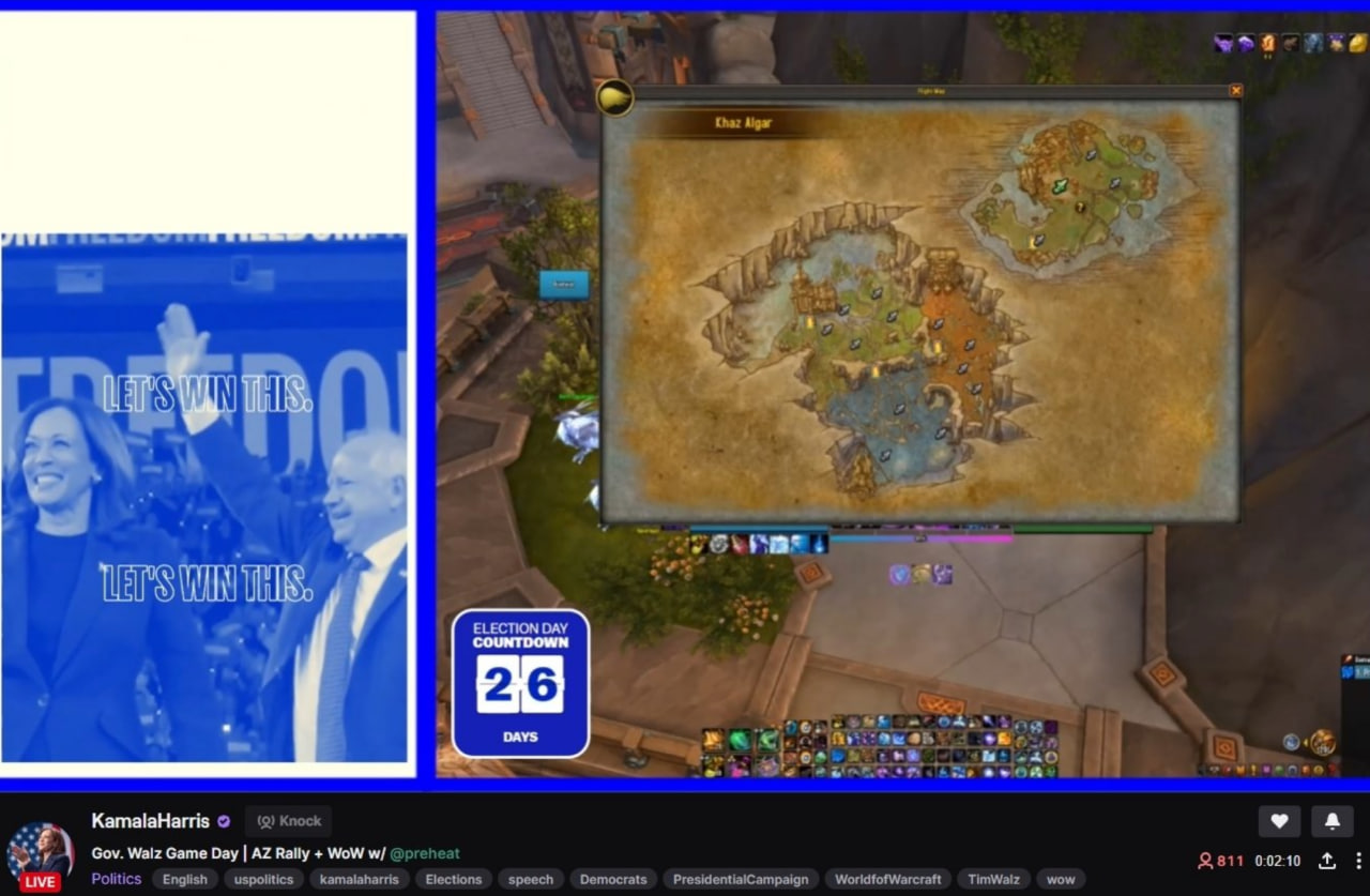Streamer Preheat plays WoW during Kamala Harris' rally broadcast